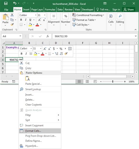 MS Excel 2016 Format Display Of Text In Cell Ie Numbers Dates Etc