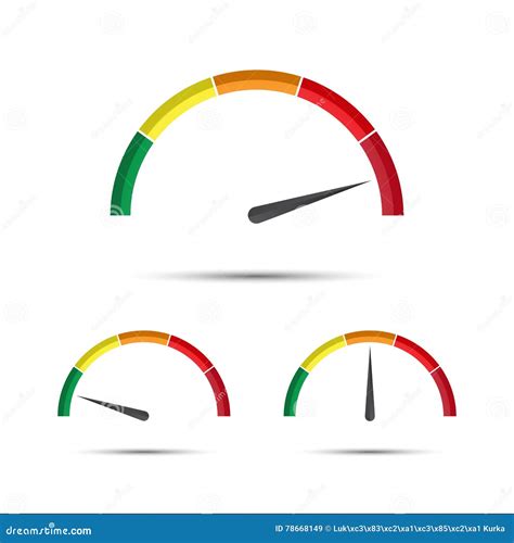 Set Of Simple Vector Tachometer With Indicator In Green Yellow And Red