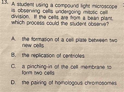 Solved 13 A Student Using A Compound Light Microscope Is Observing