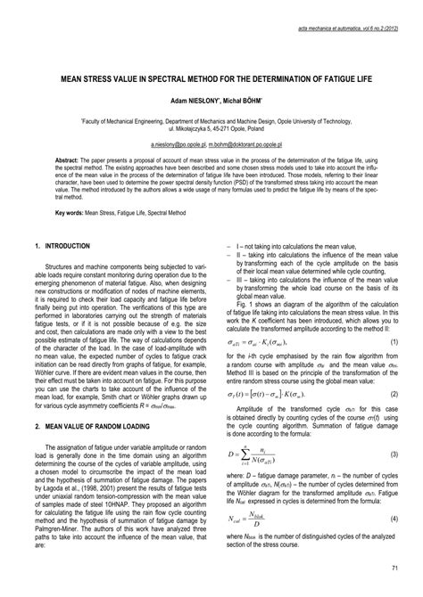 Pdf Mean Stress Value In Spectral Method For The Determination Of Fatigue Life