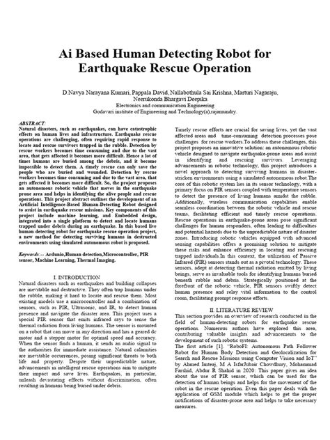Ai Based Human Detecting Robot For Earthquake Rescue Operation Ijertv13is020087 Pdf