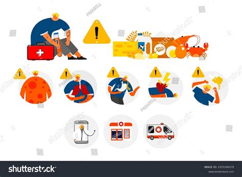 Cartoon Foods Allergies Anaphylaxis Warning Signs Stock Vector Royalty