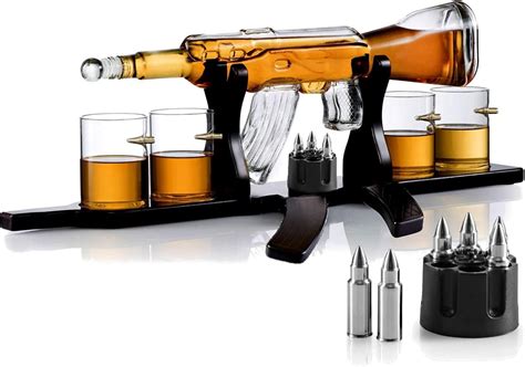 Luxury Crystal Glass AK Rifle Gun Whiskey Wine Tequila Bottle Glass Water Decanter Set