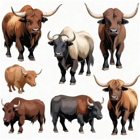 A Series Of Buffalos With Horns And Horns Premium Ai Generated Vector