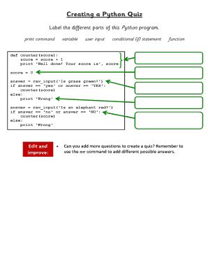 Fillable Online Creating A Python Quiz Fax Email Print Pdffiller