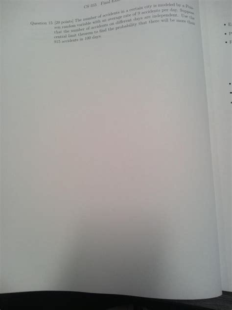 Solved Question 15 20 Points The Number Of Accidents In A