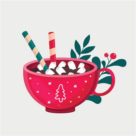 Christmas Hot Drink With Marshmallows And Tubes In A Red Cup 29775780