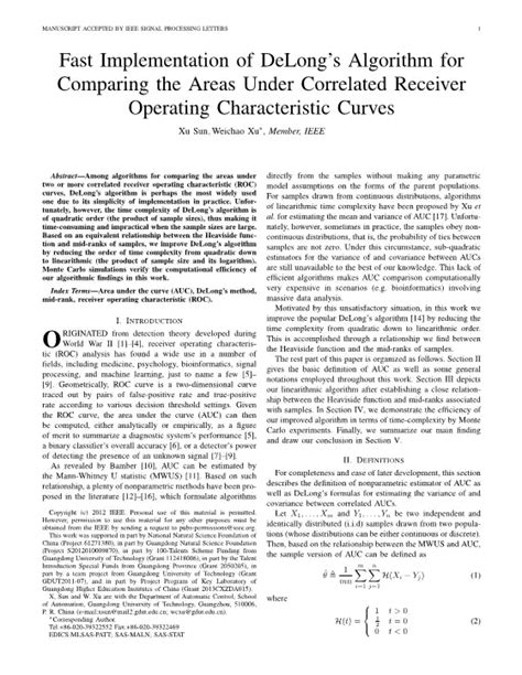 Fast Implementation Of Delongs Algorithm For Comparing The Areas Under