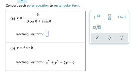 Solved Convert Each Polar Equation To Rectangular Form 9 Chegg Com