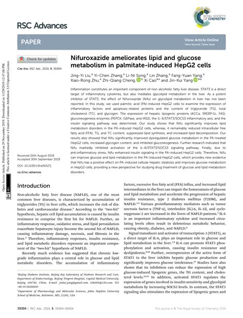 Pdf Nifuroxazide Ameliorates Lipid And Glucose Metabolism In