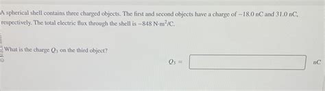 solved a spherical shell contains three charged objects the