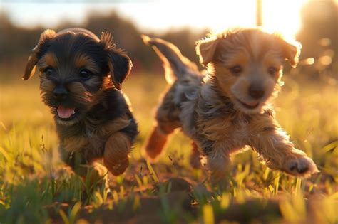 Premium Photo Playful Puppies Frolicking In A Field