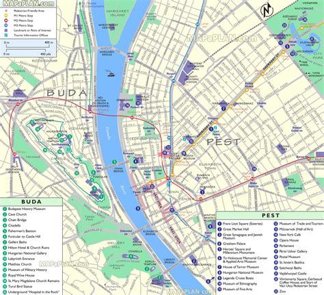 Budapest Map Points Of Interest Pedestrian Walking Area Metro Stops