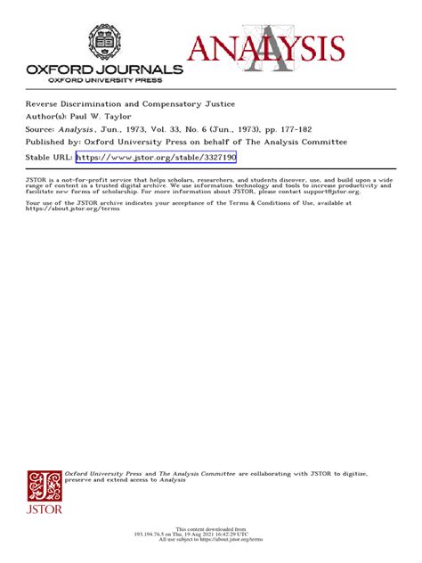 Reverse Discrimination And Compensatory Justice Pdf Justice Crime