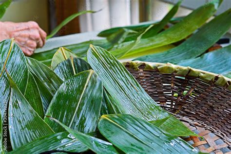 Green Leaves For Making Chinese Zongzi Traditional Chinese Food Rice
