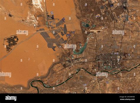 High Resolution Satellite Image Of Tengger Desert Solar Park In China