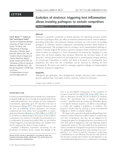 Pdf Evolution Of Virulence Triggering Host Inflammation Allows Invading Pathogens To Exclude