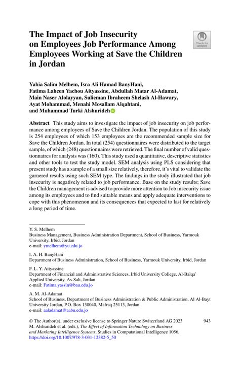 Pdf The Impact Of Job Insecurity On Employees Job Performance Among