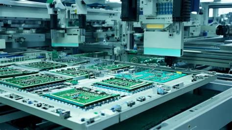 Close Up Shot Of An Automated Machine Assembling Circuit Boards In A Factory Setting The