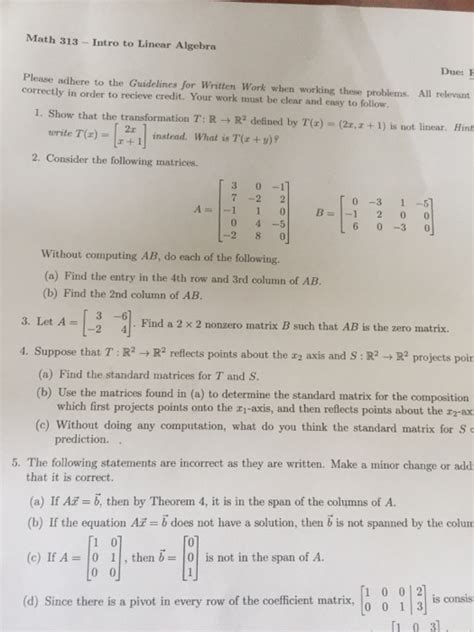 solved math 313 intro to linear algebra due f please adhere