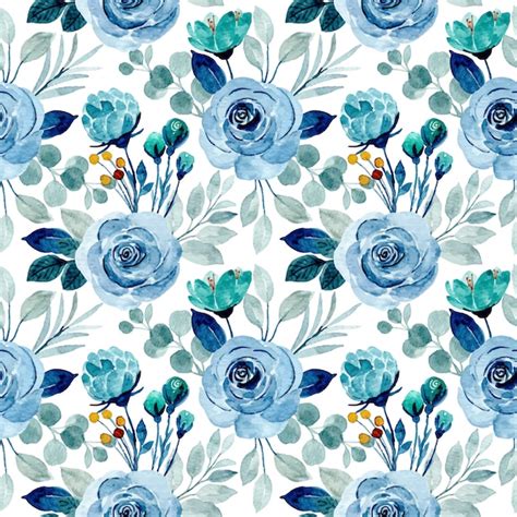 Premium Vector Blue Watercolor Flower Seamless Pattern