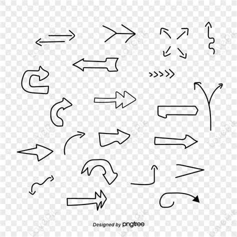multiple sets of hand drawn line drawing arrows set curved arrows