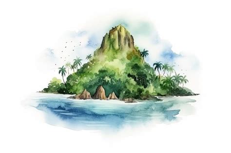 иллюстрация акварельного тропического острова Иллюстрация штока иллюстрации насчитывающей