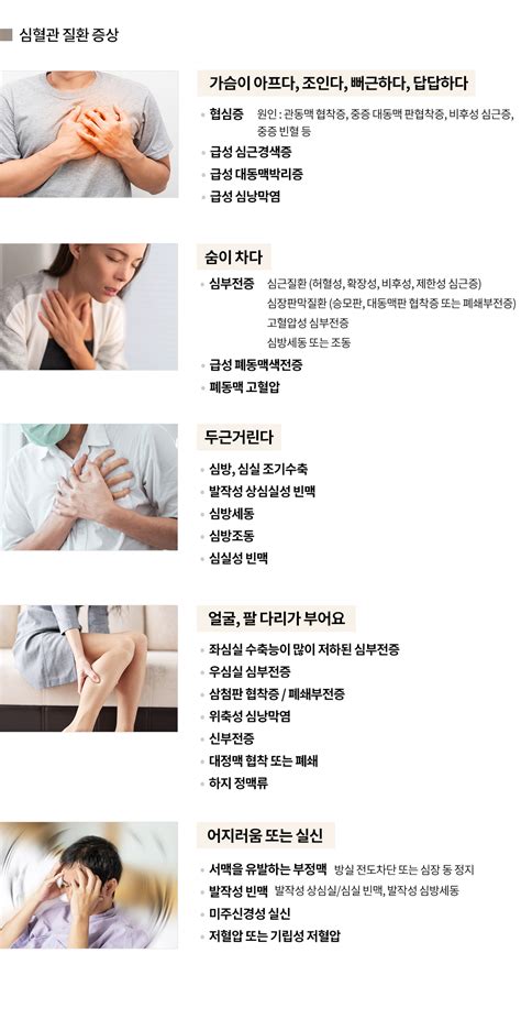 증상에 따른 심혈관 질환 분류 진심 권내과