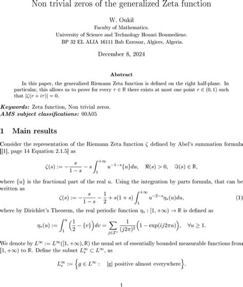 Non Trivial Zeros Of The Generalized Zeta Function Mathematics Cambridge Open Engage