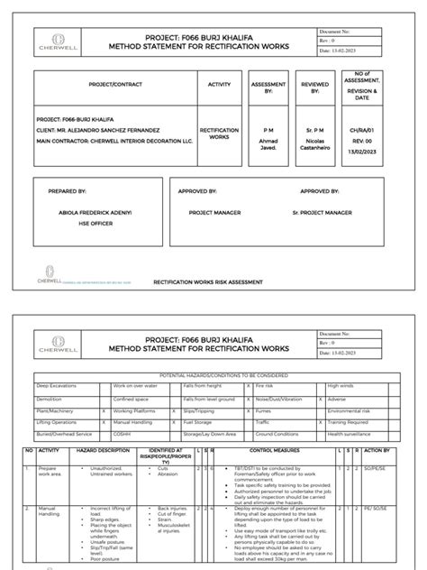 Rectification Work Risk Assessment Pdf Scaffolding Personal