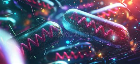 Colorful Digital Representation Of Mitochondria With Glowing Structures