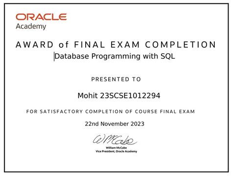Mohit Kumar On Linkedin Sql Databaseprogramming Oracleacademy Certification Learning