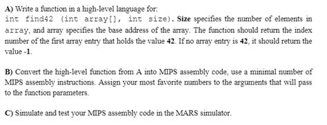 Solved A Write A Function In A High Level Language For Int