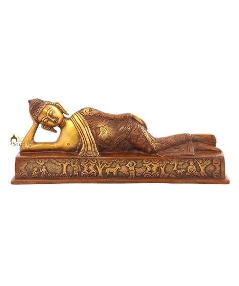 Brass Reclining Buddha Sakyamuni Thai Chinese Décor Art Statue Hand Made 5