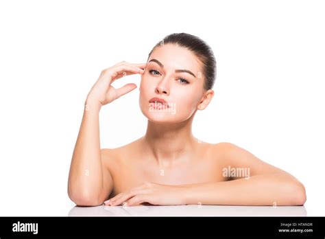Beauty Portrait Beautiful Spa Woman Touching Her Face Perfect Fresh