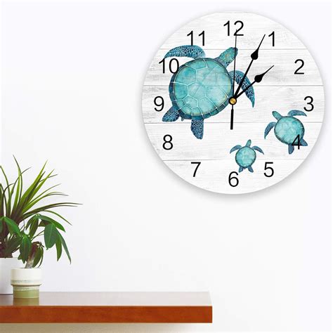 Summer Beach Sea Turtle Wood Grain Wall Clock Chyhua