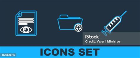라인 주사기 눈이 있는 용지 페이지 및 건강 기록 폴더 아이콘을 설정합니다 벡터 건강 진단에 대한 스톡 벡터 아트 및 기타 이미지 건강 진단 건강관리와 의술 눈 신체