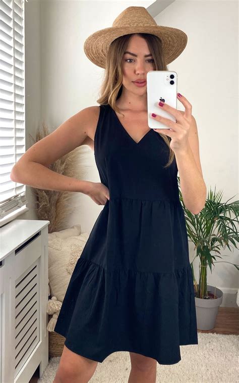 Sleeveless Tiered V Neck Dress In Black VM SilkFred In 2024 Black