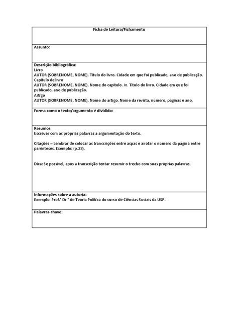 Modelo De Fichamento Pdf
