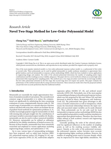 Pdf Novel Two Stage Method For Low Order Polynomial Model