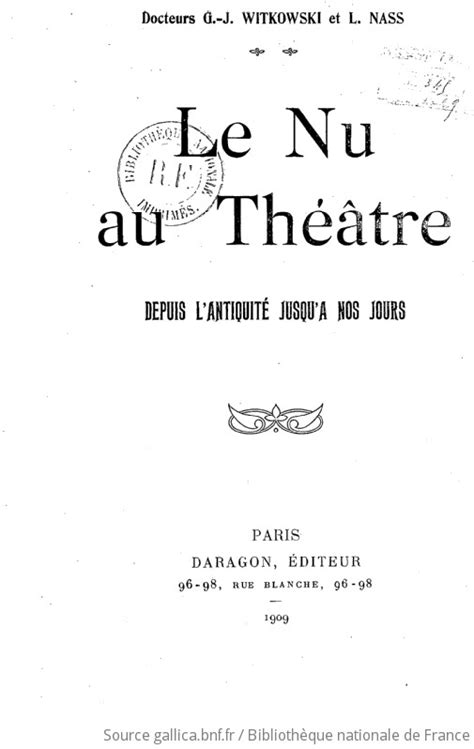 Le nu au théâtre depuis l antiquité jusqu à nos jours docteurs G J