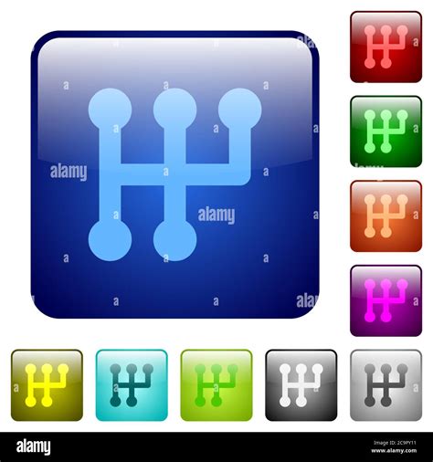 manual shift icons in rounded square color glossy button set stock