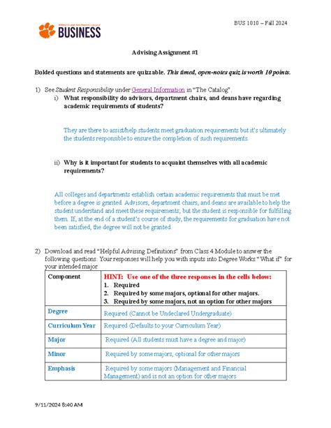 Class 4 Homework Sheetadvising Assignment Part 1 Advising