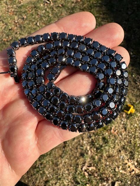 Real Black Moissanite 5mm Tennis Chain Black Rhodium 925 Silver Iced