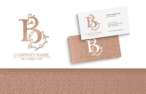 프리미엄 벡터 B 로고 몬노그램 레터링 장미 매끄러운 패턴과 명함의 섬세한 우아한 꽃 무늬 엘리트 회사를 브랜딩하기 위한 개인 로고 또는 사인 벡터 디자인 0명에 대한 스톡