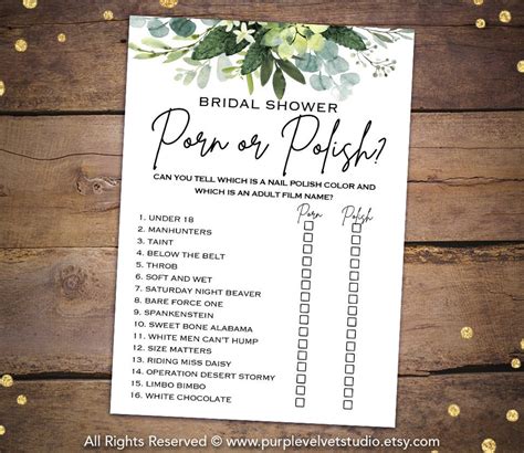 Printable Bridal Shower Games Printable Greenery Leaves Bridal Shower Games Porn Or Polish