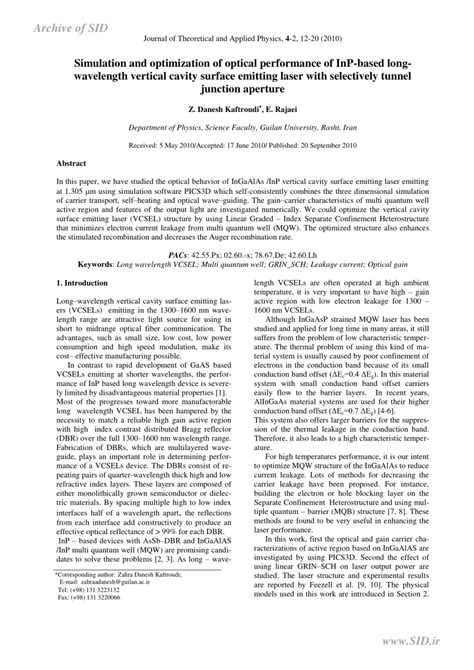 Pdf Simulation And Optimization Of Optical Performance Of Inp Based Long Wavelength Vertical