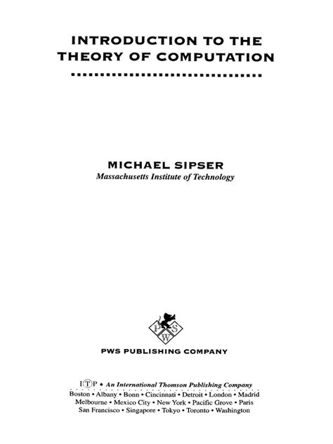 Introcuction To Theory Of Computation By Micheal Sipser Ist Ed Pdf Pdf