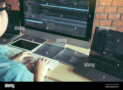 Asian Man Working Code Program Developer Computer Web Development