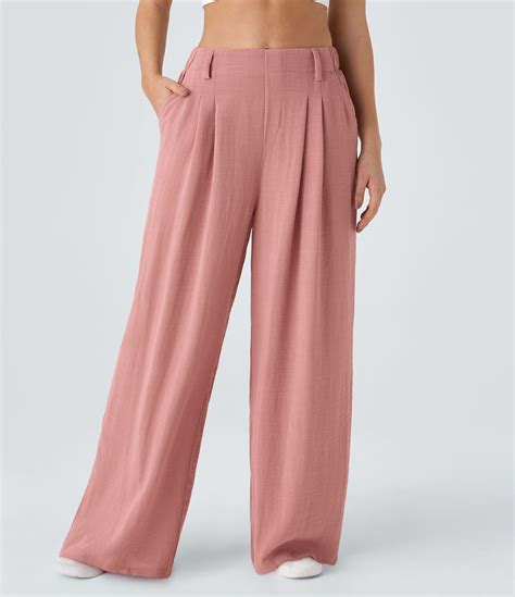 Womens High Waisted Side Pocket Wide Leg Flowy Solid Palazzo Casual